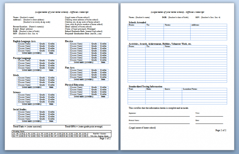 download-Printable Free School Transcript Templates – teachers Resources download-Printable Free School Transcript Templates – teachers Resources