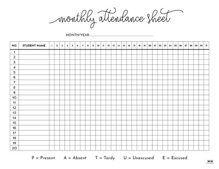 Weekly Attendance Sheet Template | teachers Resources